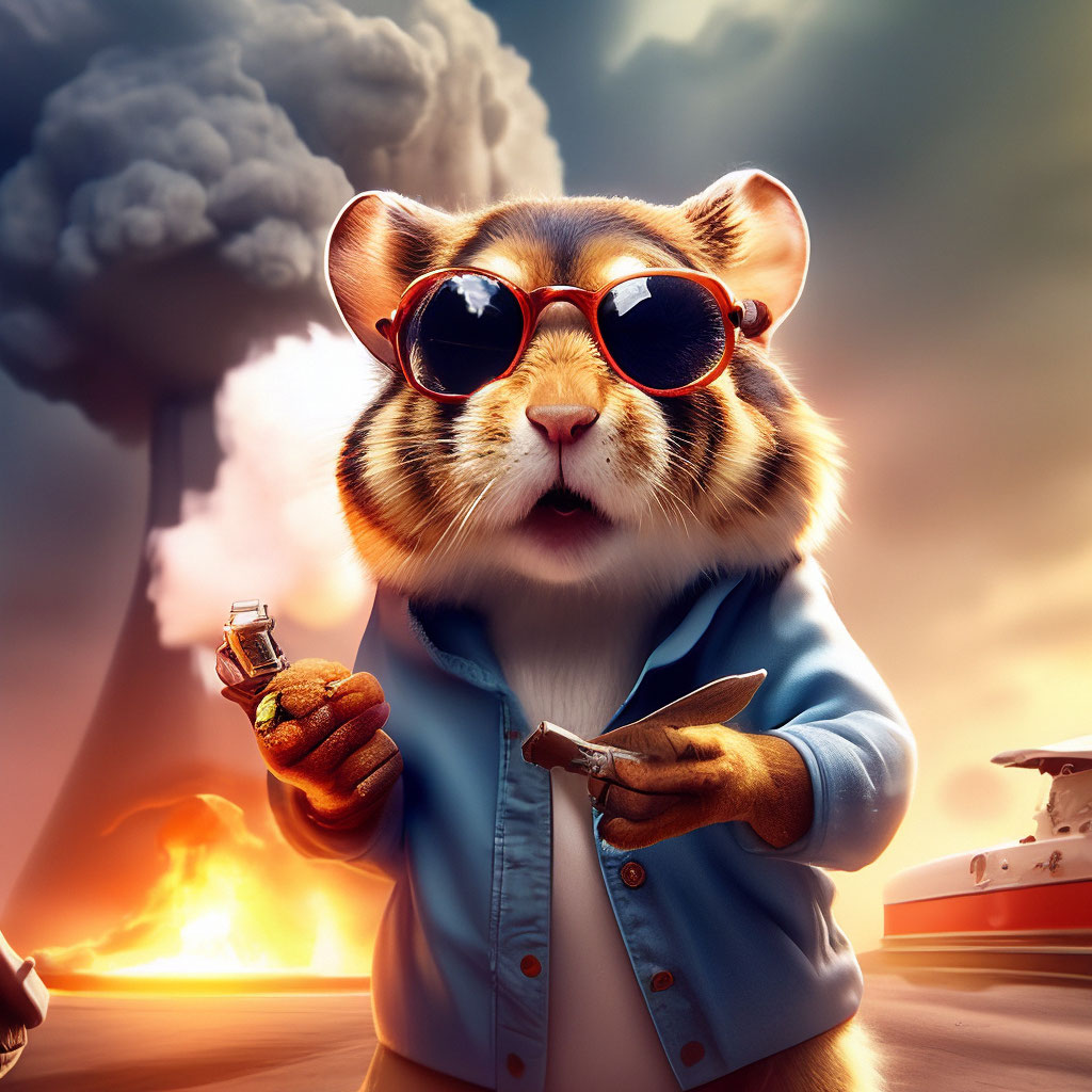 "A hamster walks with glasses and a cigarette in his teeth and a ...