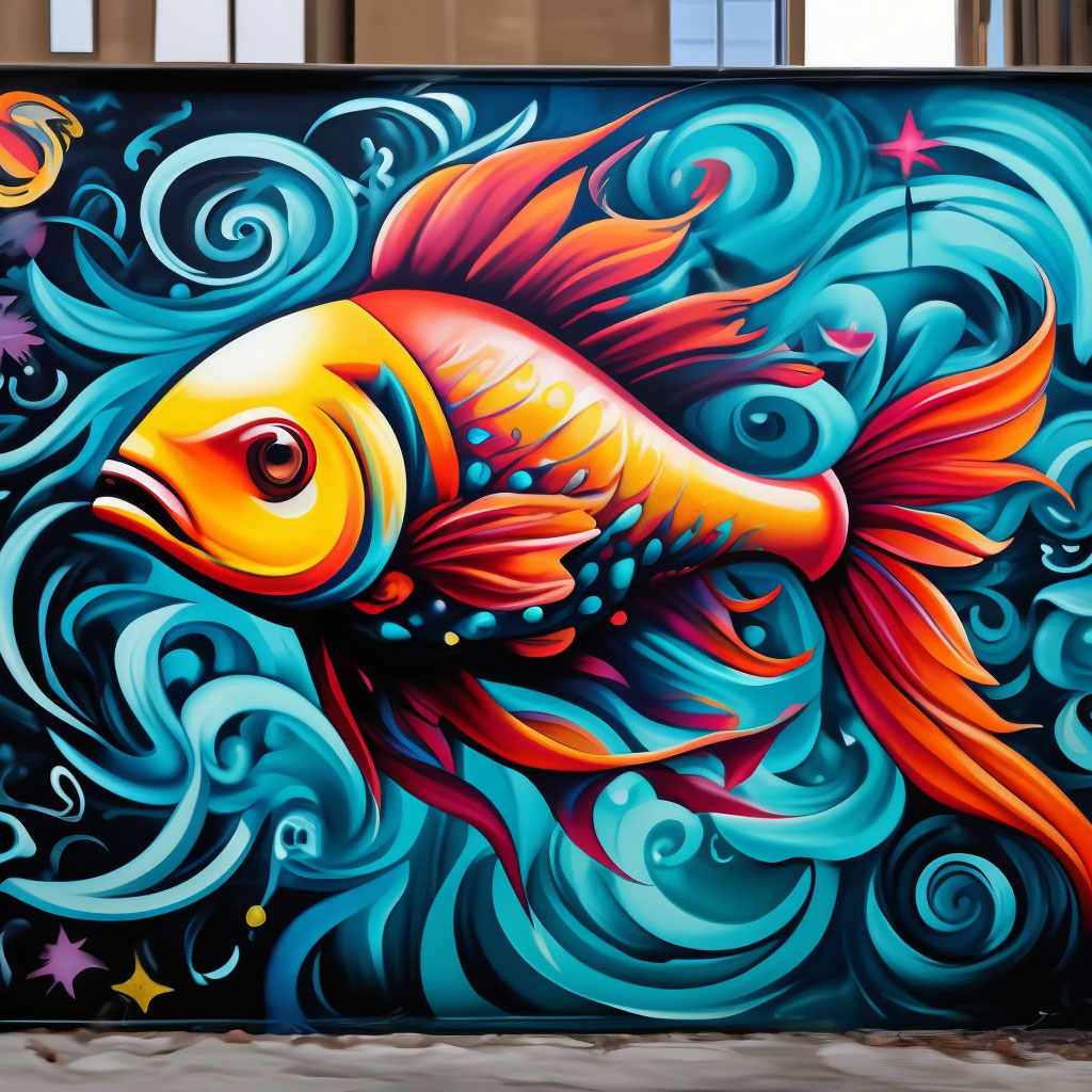 "Graffiti, street art, magic fish, juicy colors, abstraction" — image ...