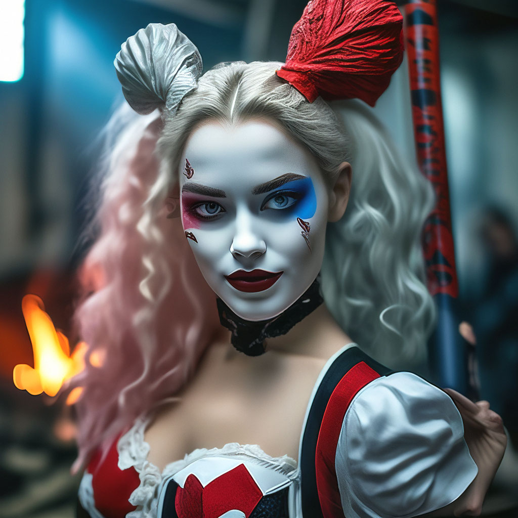 "Hyperrealism, Harley Quinn cosplay Mad Alice in Wonderland, realistic ...