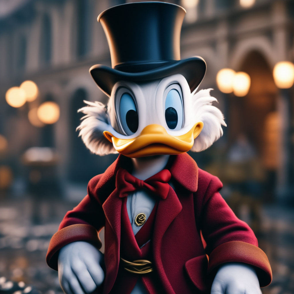 "Scrooge McDuck realistic, high resolution, high detail, 1/250s, f/2.8 ...