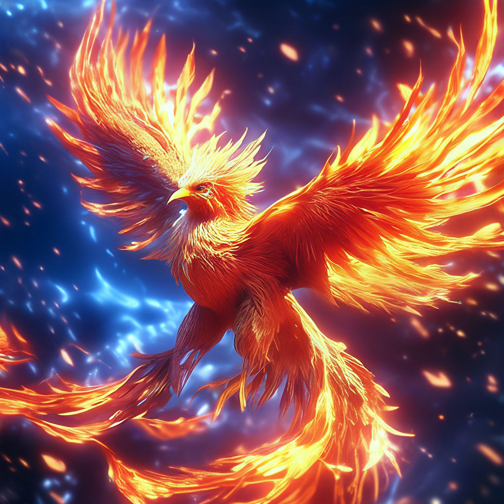 "Fluffy fiery Phoenix with flaming wings 🪽 in space Fiery Realistic ...