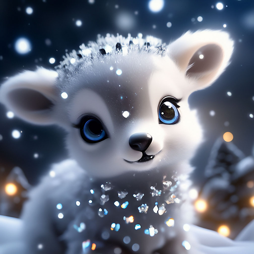 "Glitter eyes,big starry eyes,small fluffy fawn ,silvery fur ...