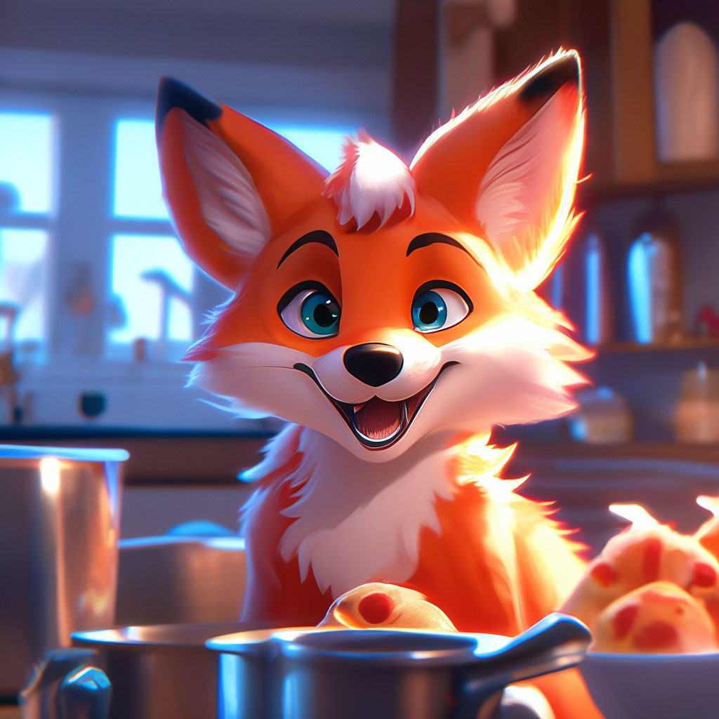 "🐺tg:AI_Grey_Wolf🐺 The sweetest red fox fluffy with a wide smiling ...