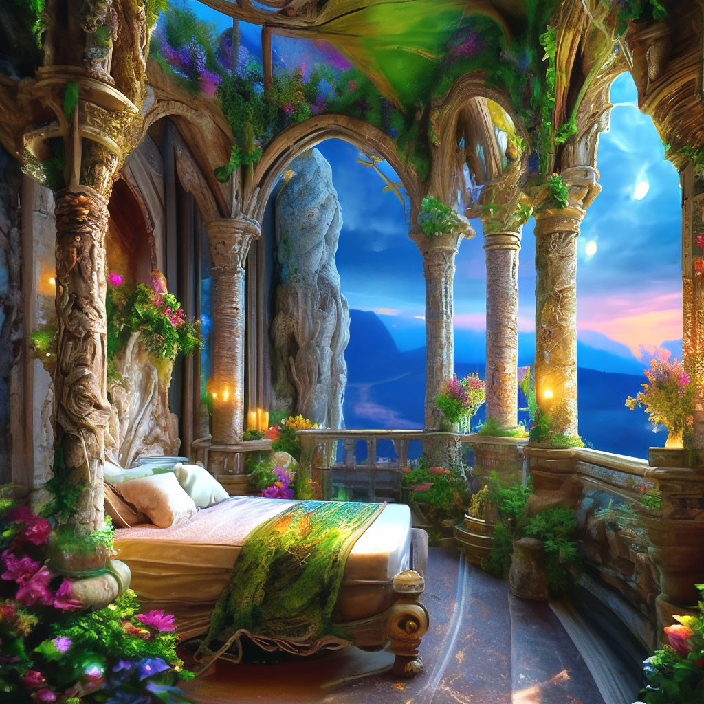 " a painting in the style of the fantasy world of Elves, with unique ...
