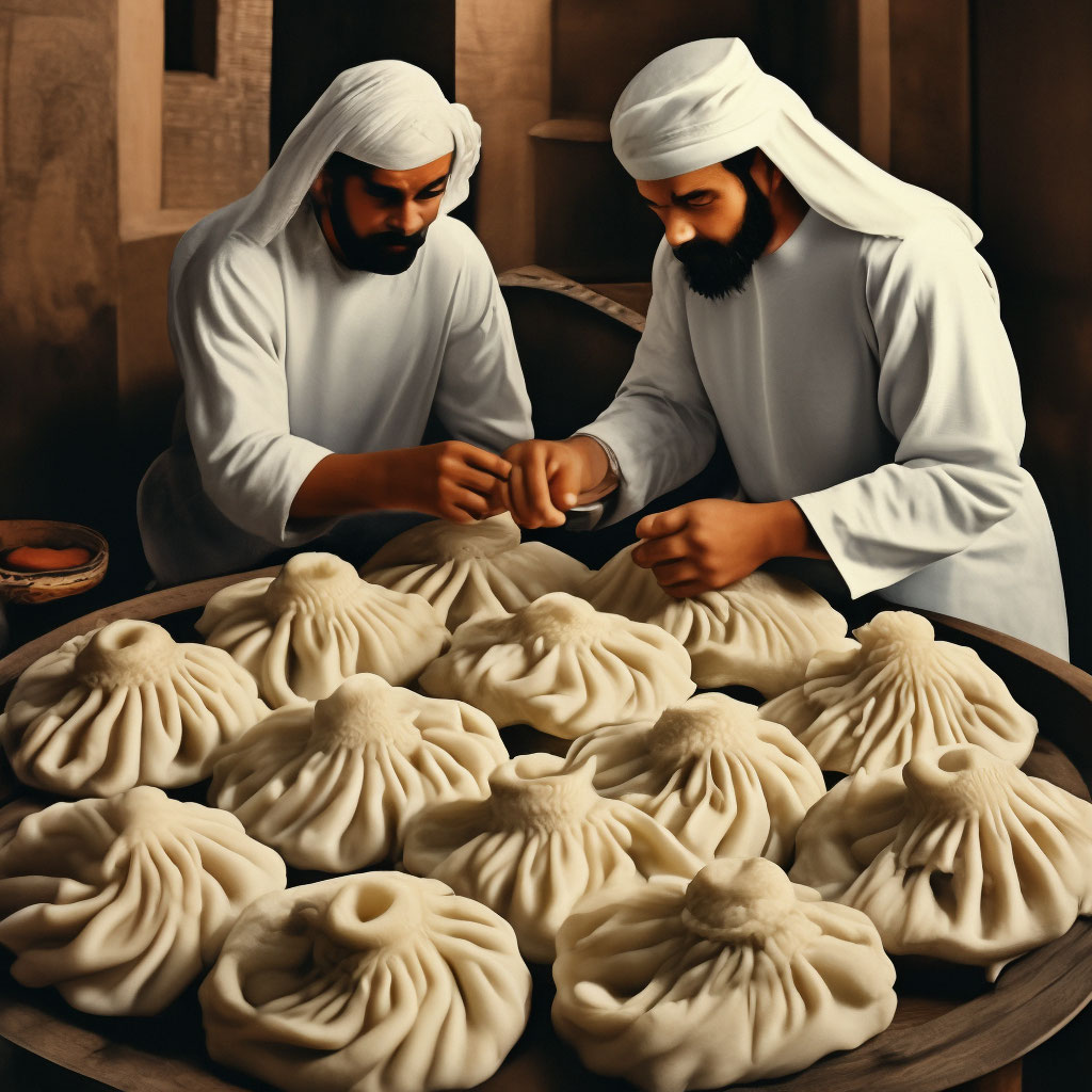 "Giant khinkali is prepared by Arabs" — image created in Shedevrum