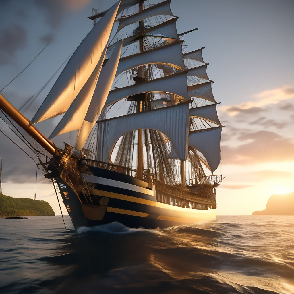 "Sailing ship, realistic, 4k, professional photo, high detail" — image ...