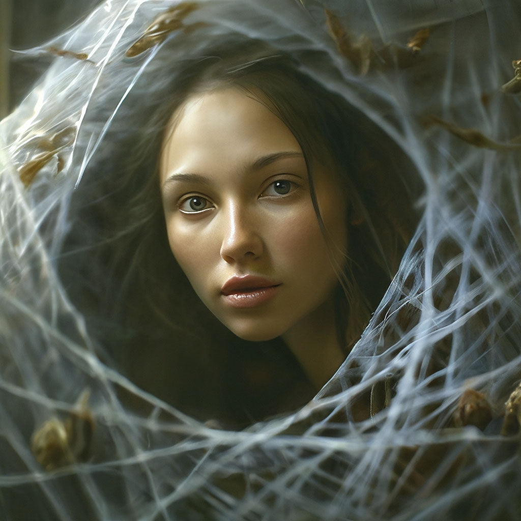 "🐾 Portrait of a young woman of russian descent whose face, rendered ...