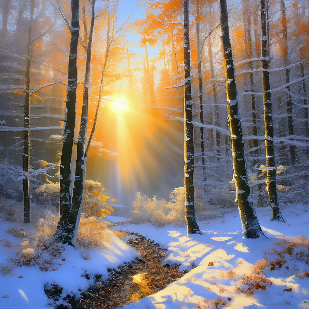 "The forest in late autumn with the first snow and the bright sunny ...