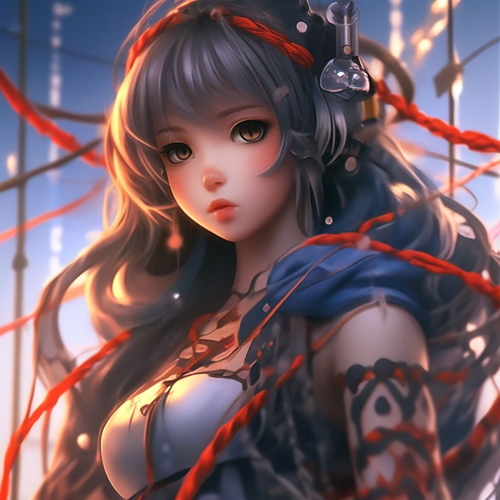 "Anime girl with threads" — image created in Shedevrum