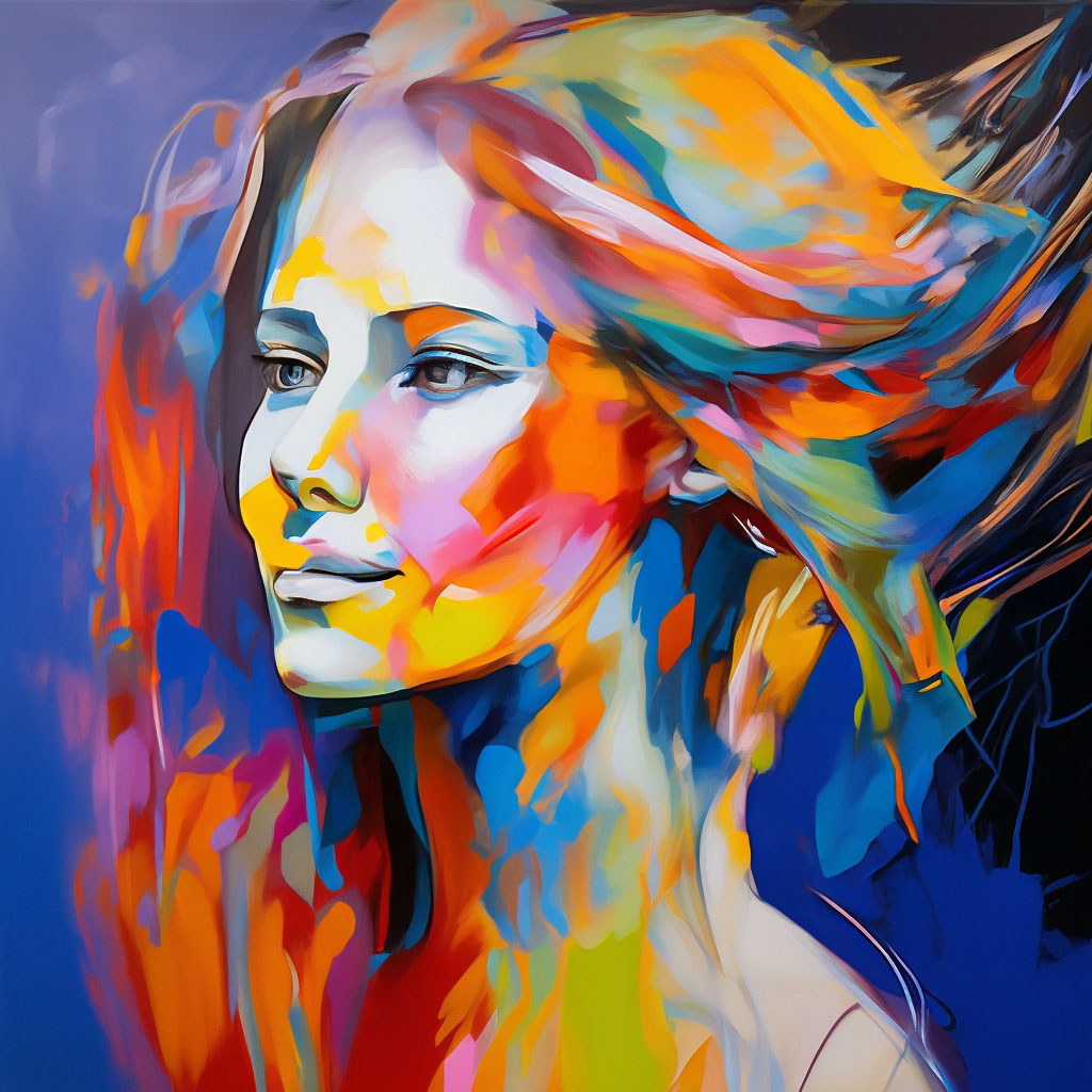 "Portrait of a woman made of multicolored careless paint strokes ...