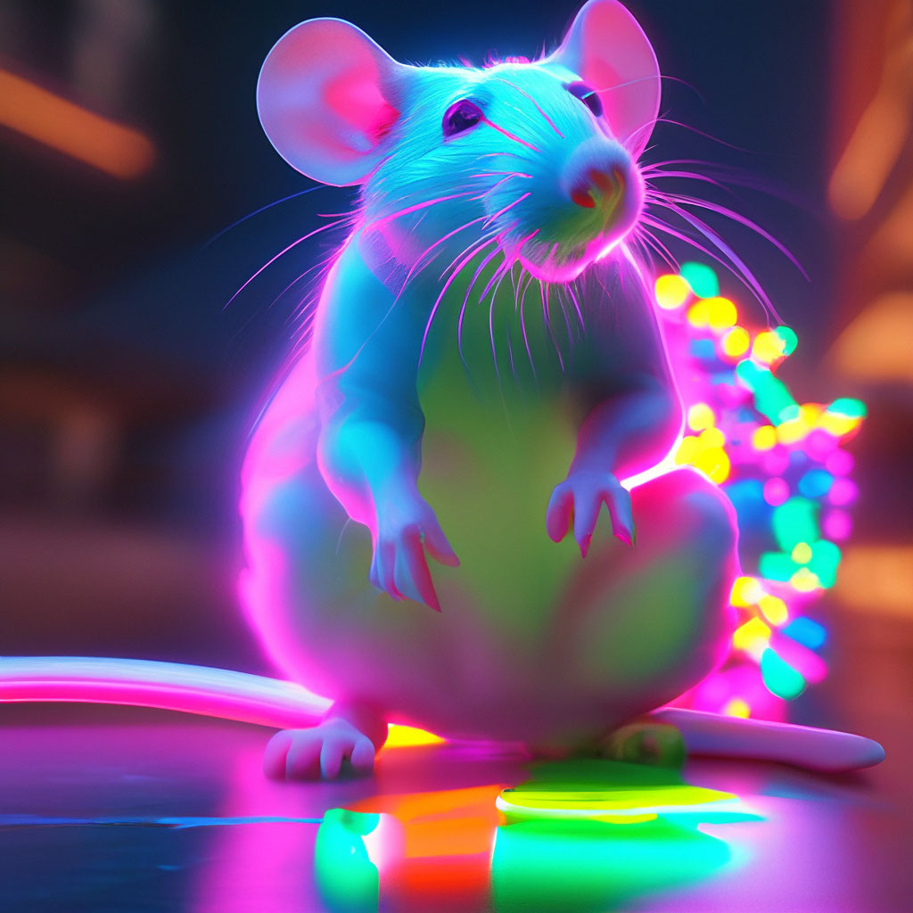 "4D rat with neon pads" — image created in Shedevrum