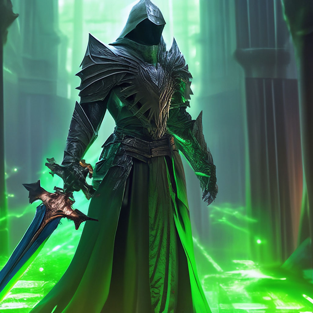 "The necromancer knight stands with a half sword in the style of bionic ...