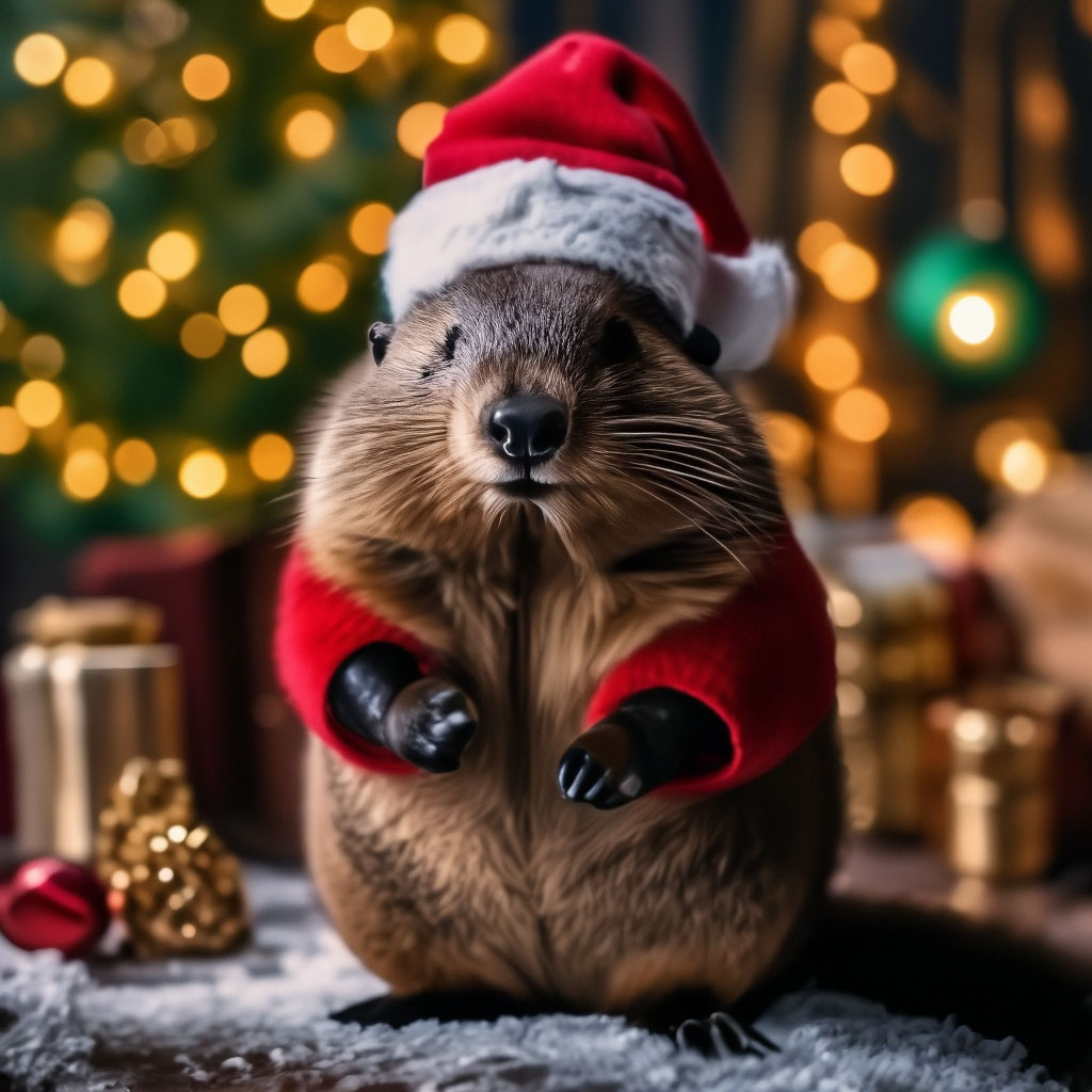 "Beaver near the Christmas tree in a New Year's costume" — image ...