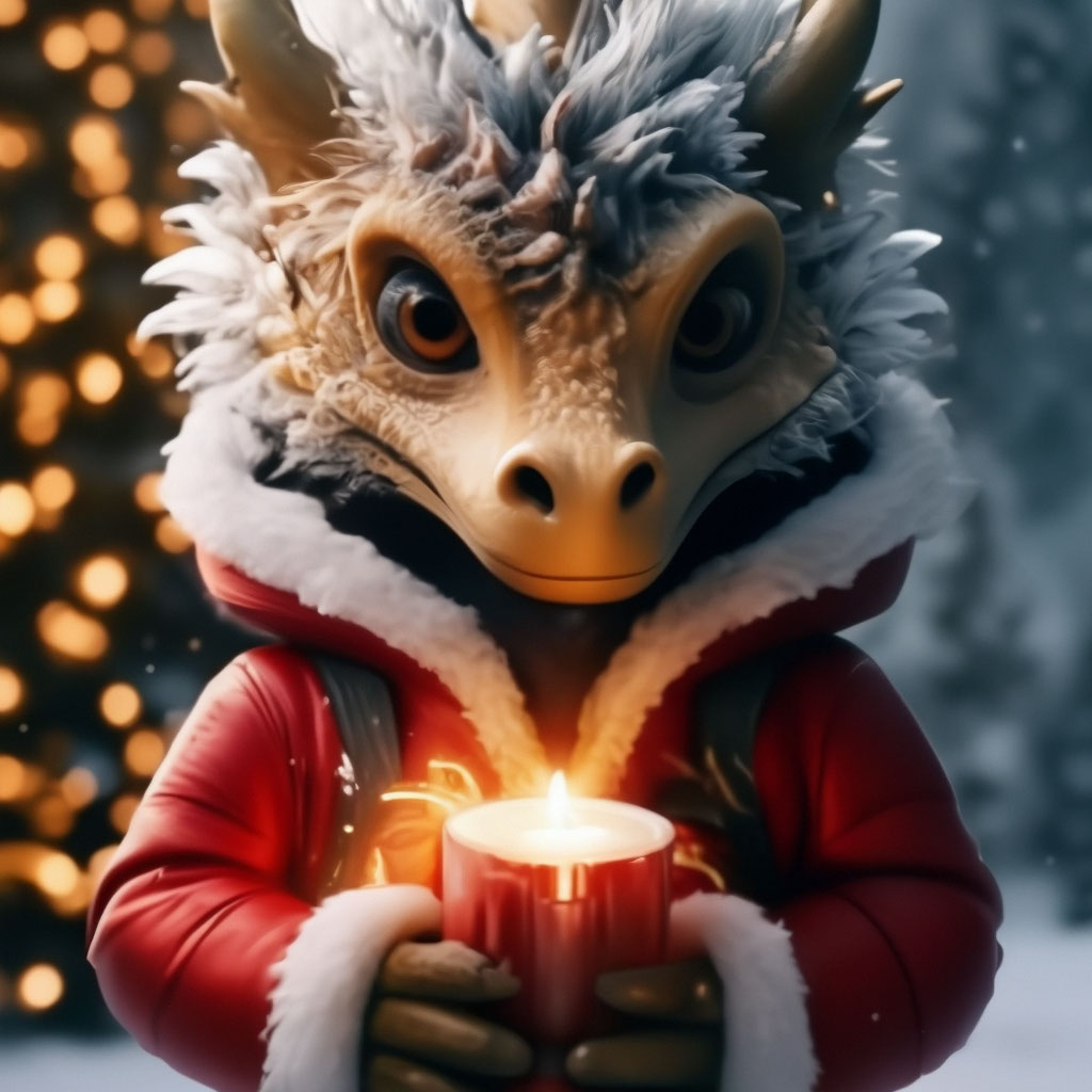 "🎅🎁🐉 beautiful shaggy dragon in a Santa Claus costume snowy vintage ...