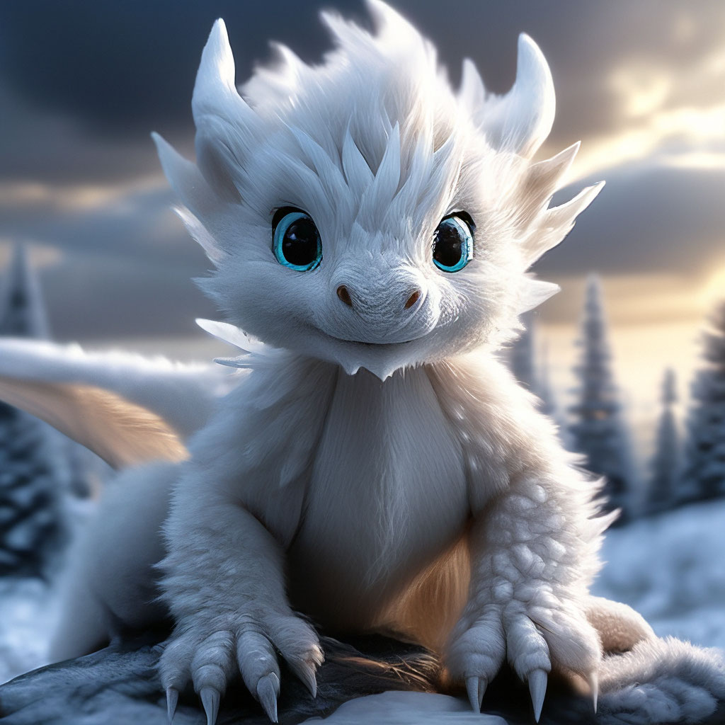 "Hyperrealism, baby dragon, full-length with legs, consists of, clouds ...