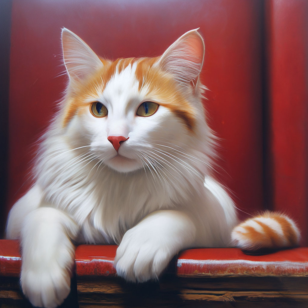 "A red-and-white cat with drooping ears realism" — image created in ...