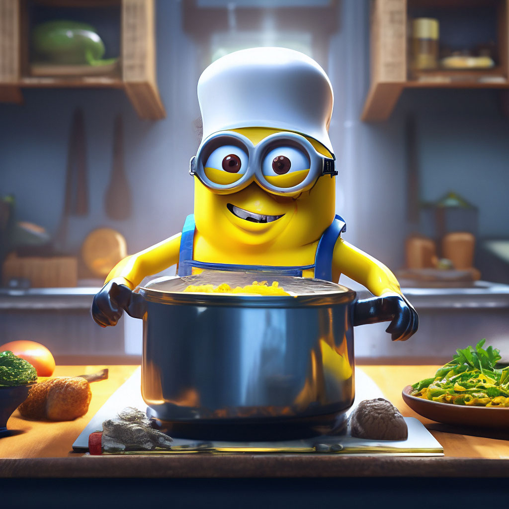 "Minion is cooked in the kitchen in the cooking show a huge soup ...