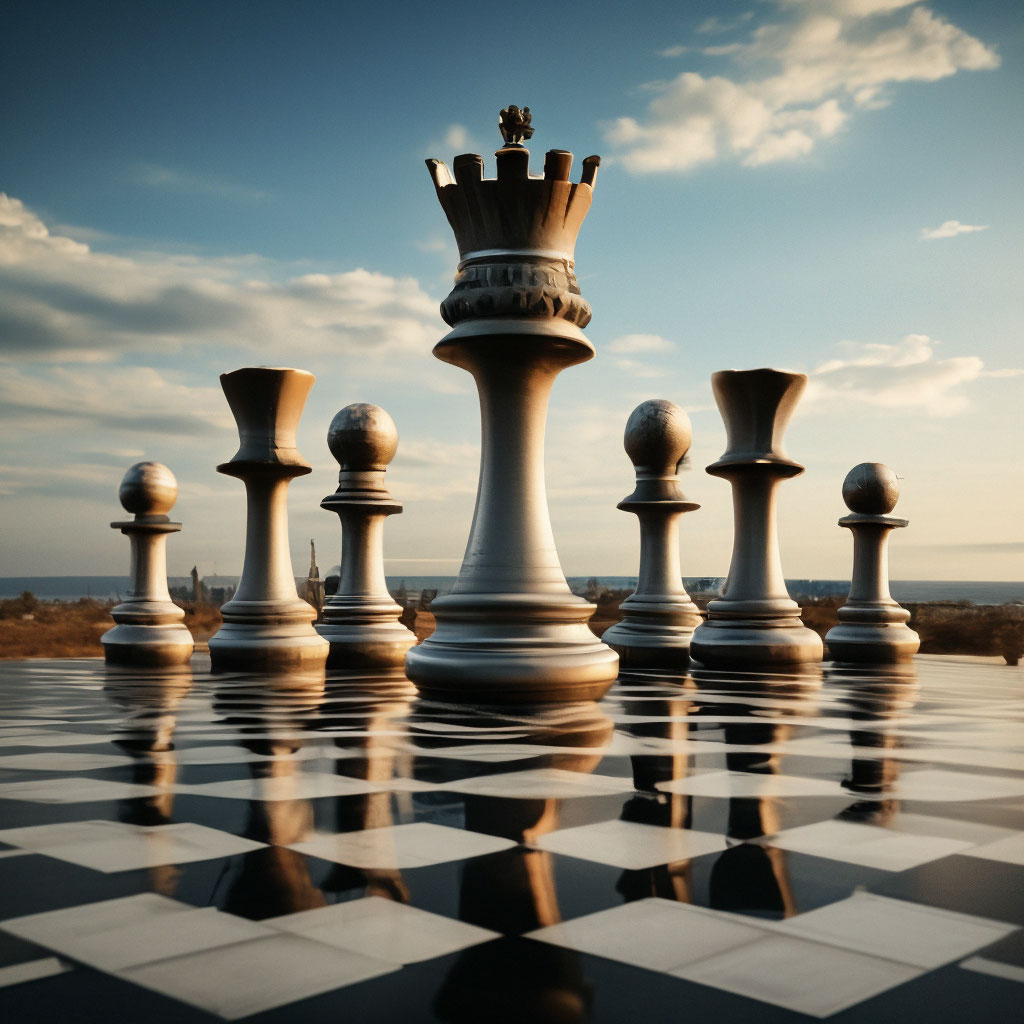 "Chess world. chess road. there are concrete columns along the road ...