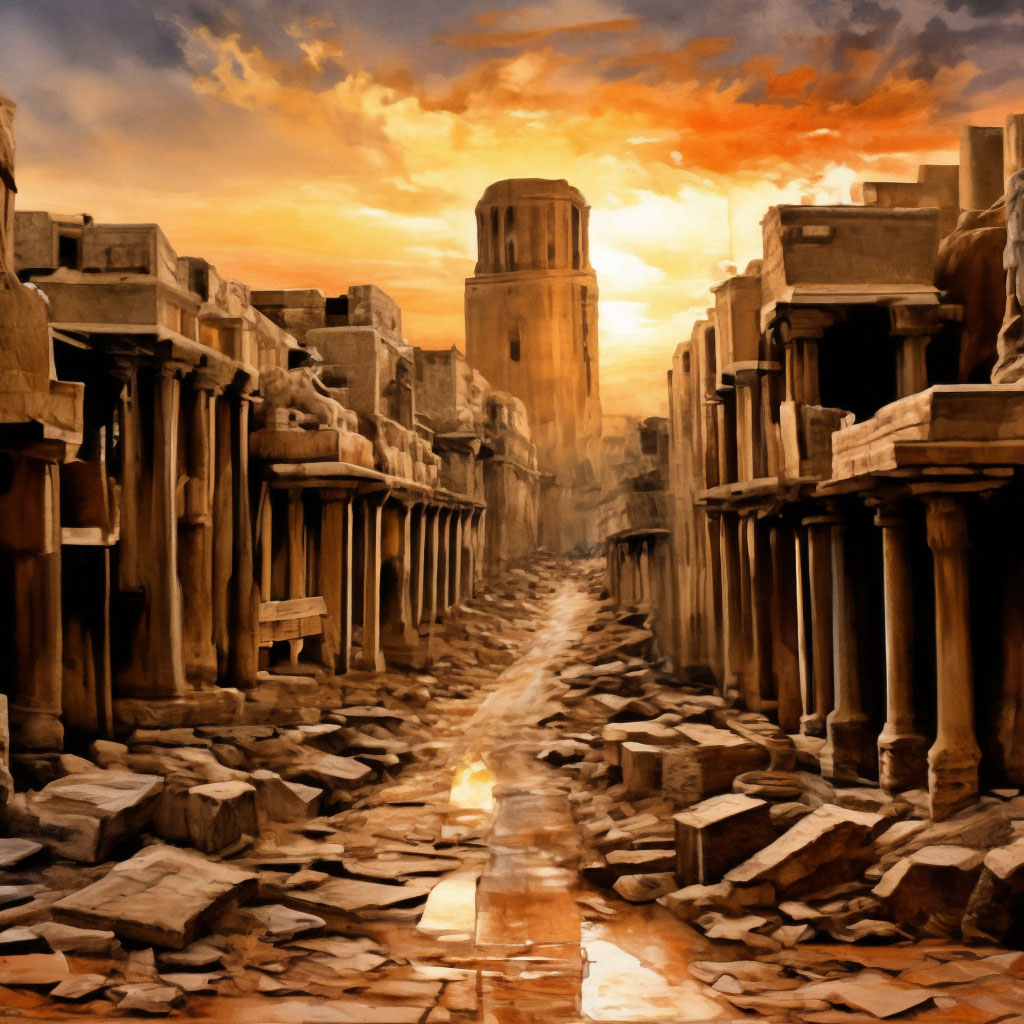 "The city is an ancient abandoned Memphis. watercolour. high detail ...