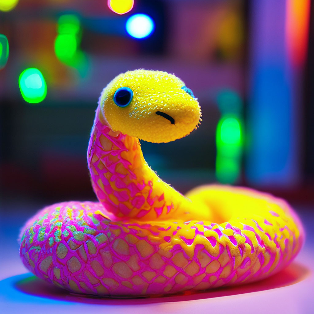 "Fluffy plush snake" — image created in Shedevrum