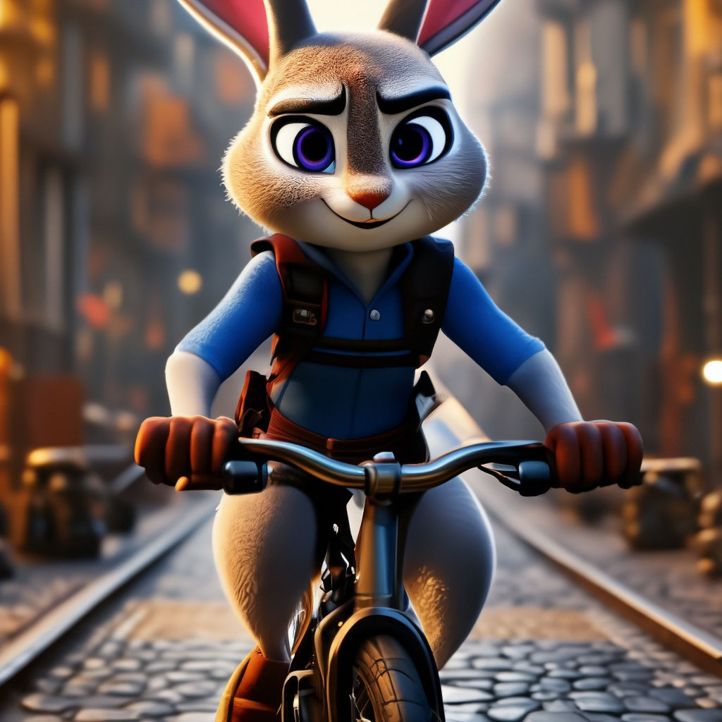 "Bunny from Zveropolis rides a bike to Prometheus" — image created in ...