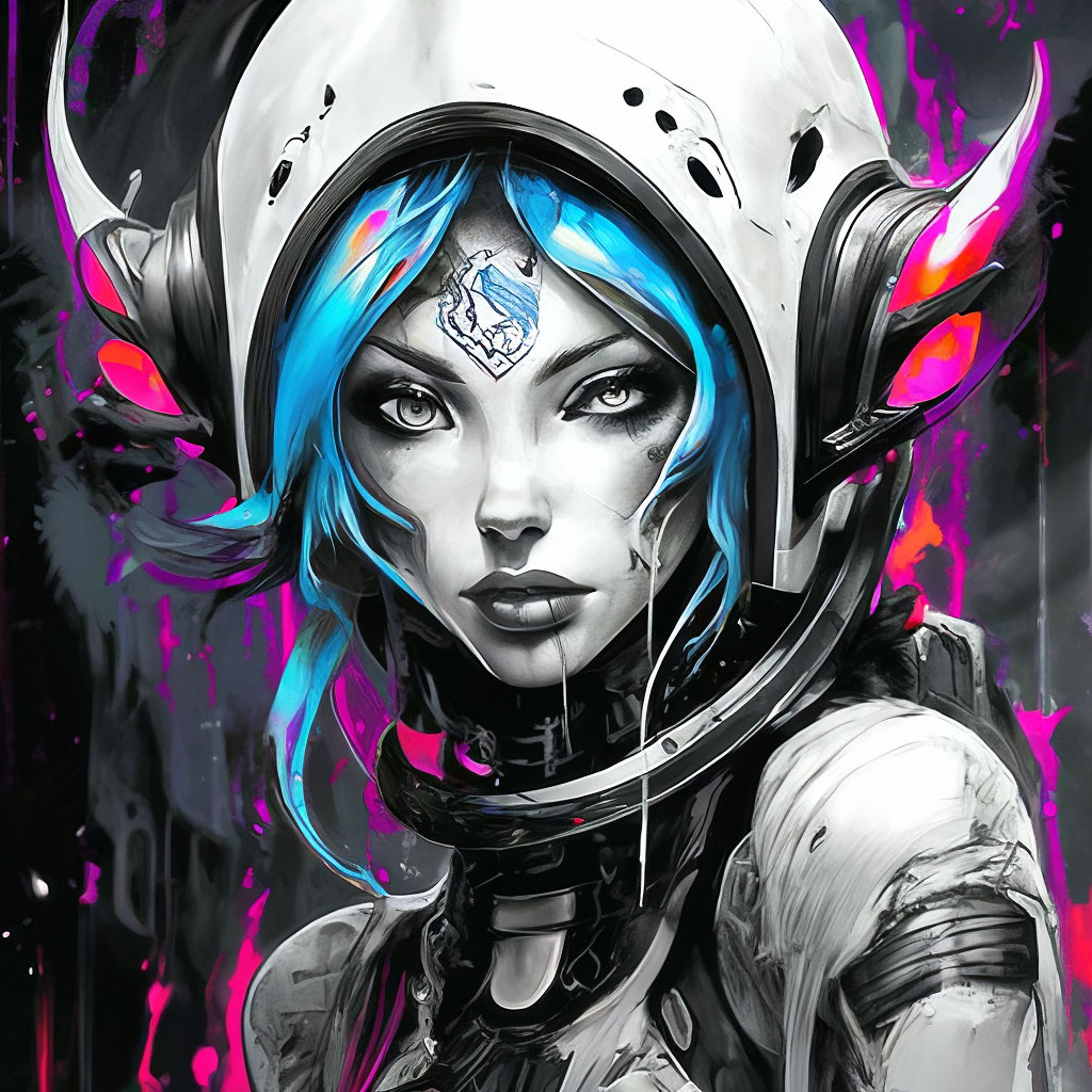 "The alien Highly detailed illustration, ink style+acrylic painting ...