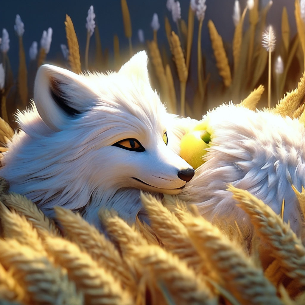 "White fox, beautiful,lying in wheat and looking out, cute ...