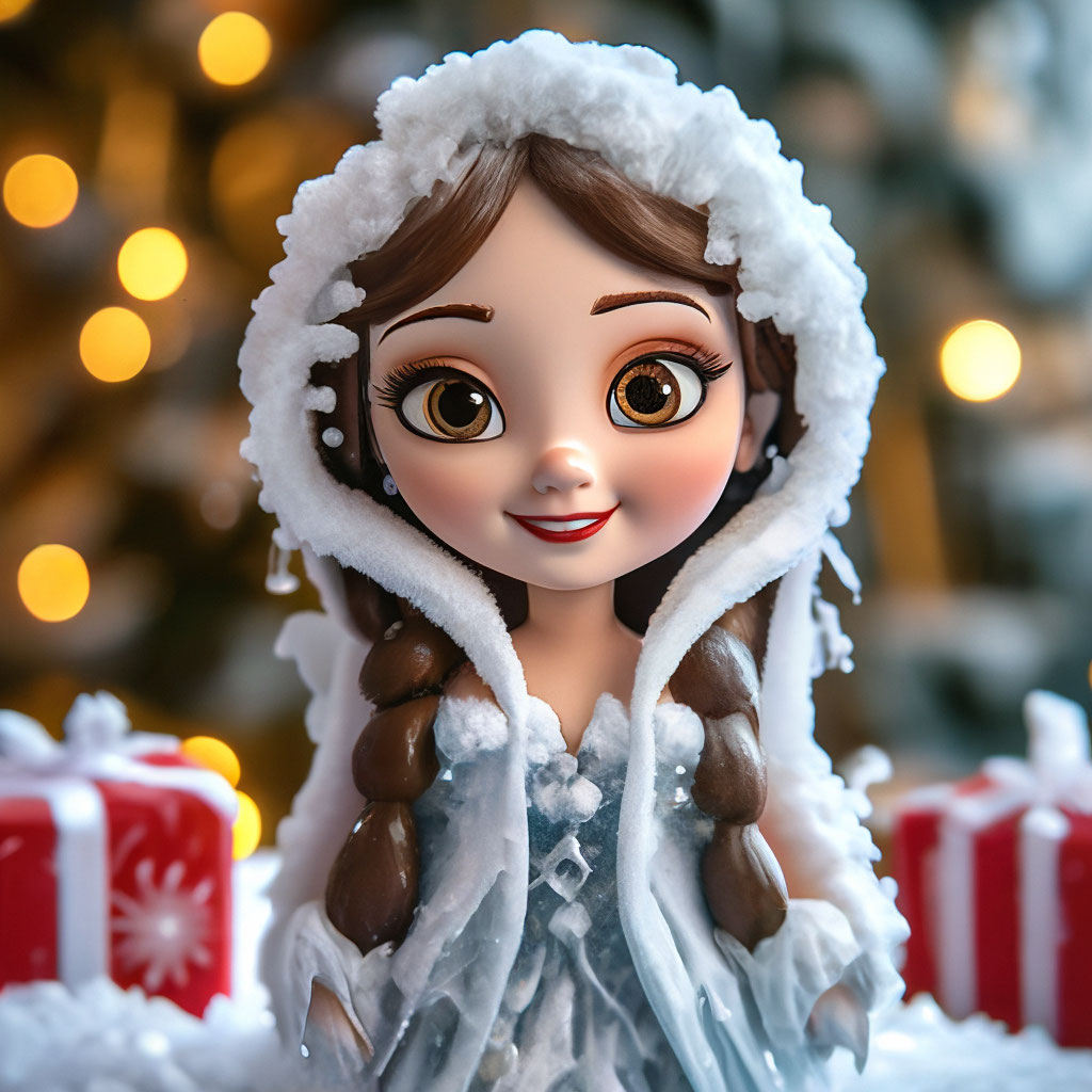 "Snow maiden made of snow and ice with an anthropomorphic face, lively ...