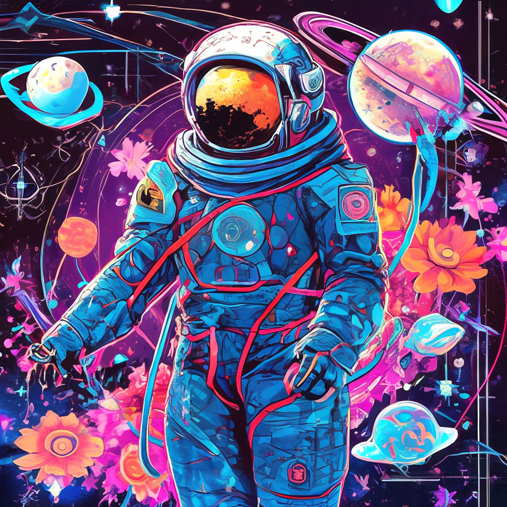 "Cosmos, cosmonaut, flowers, constellations, planets, vector graphics ...