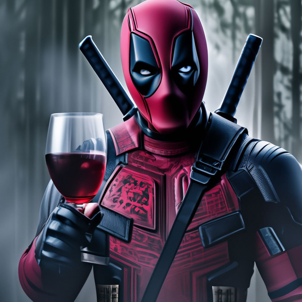 "Deadpool with wine" — image created in Shedevrum