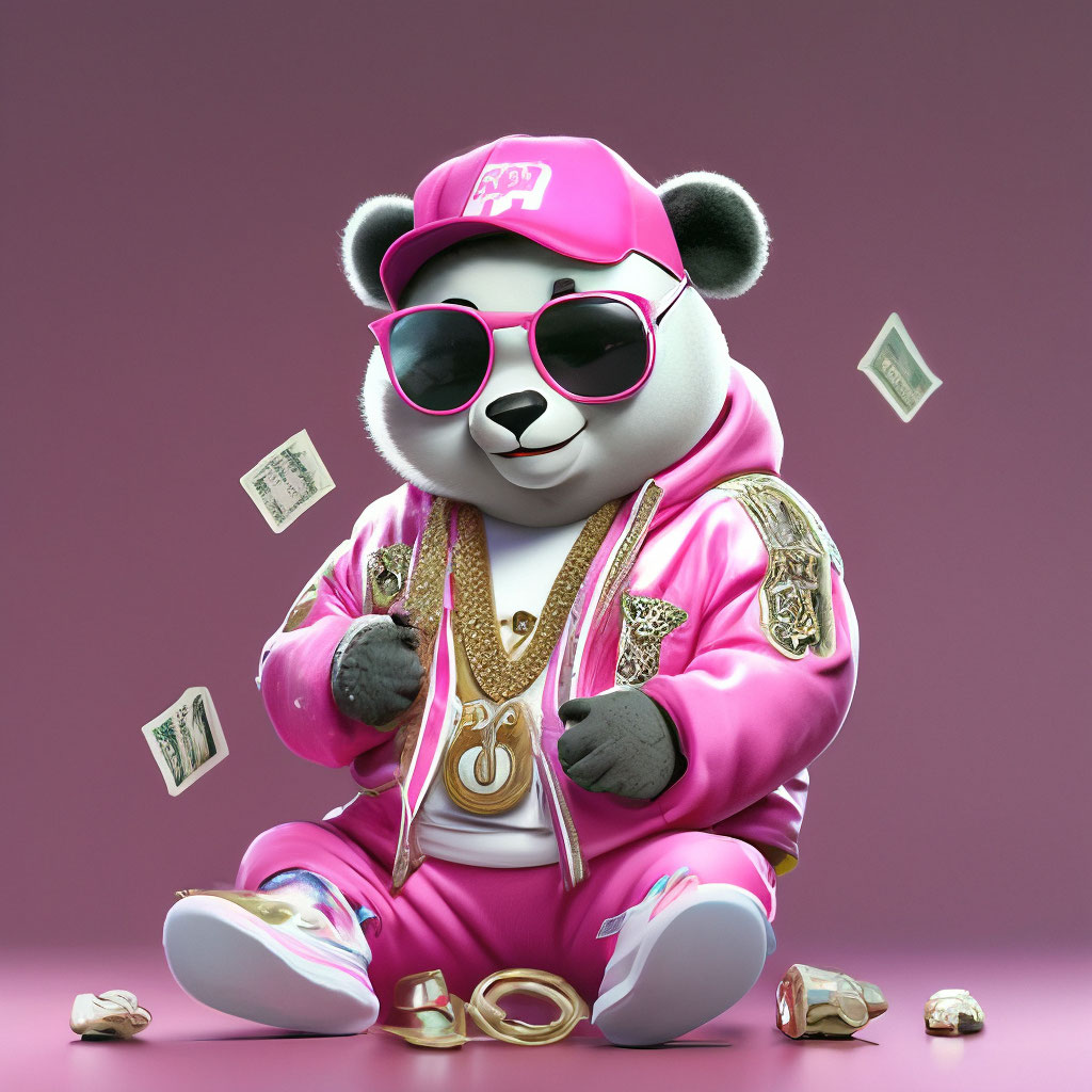 "Cute cool guy with big eyes, panda rapper with microphone and chains ...