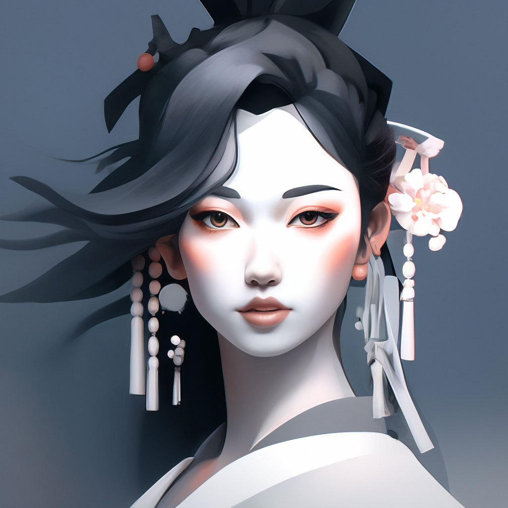 "2D illustration, drawing, sketch, Loish art style, Japanese woman face ...