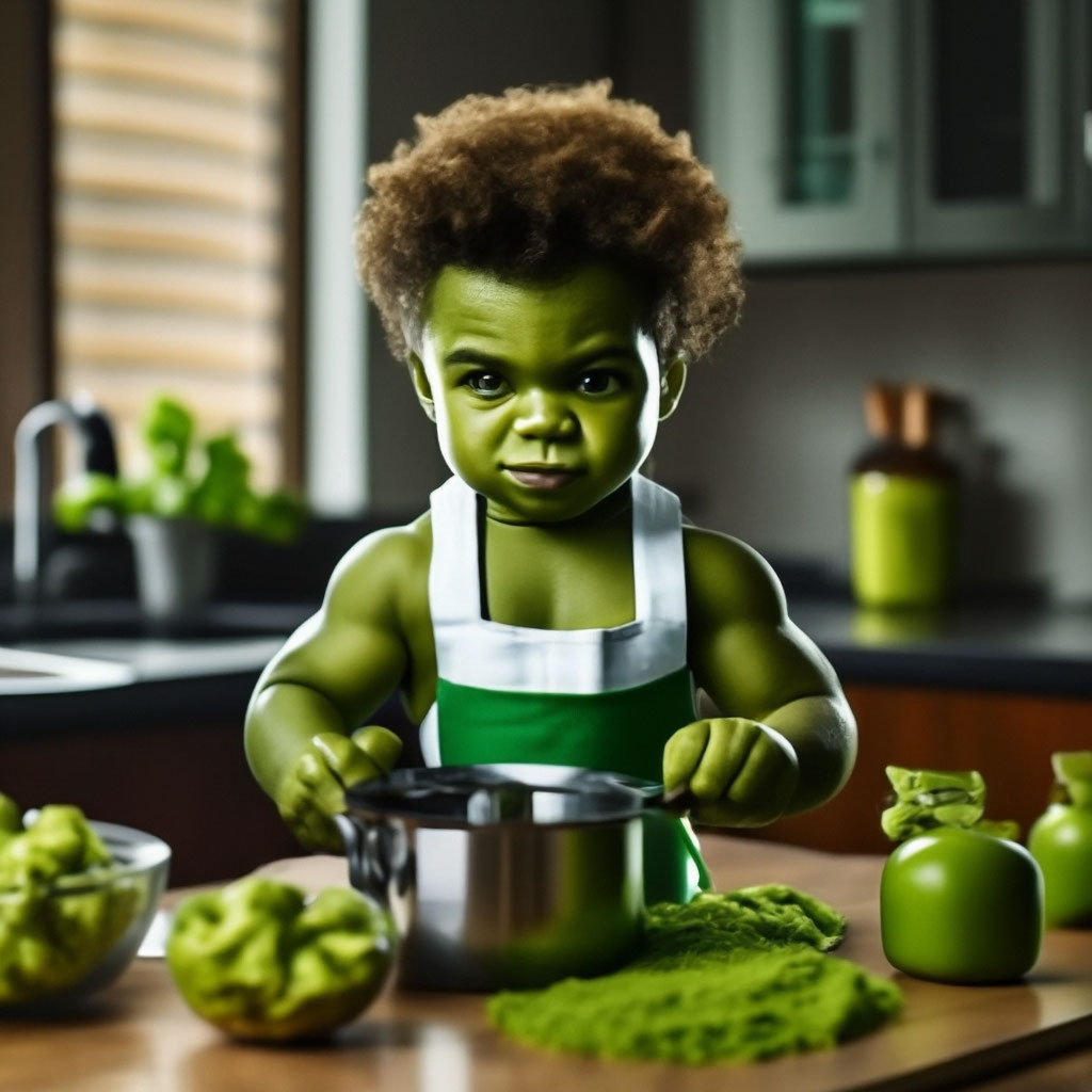 "Mini hulk in the image of a housewife" — image created in Shedevrum