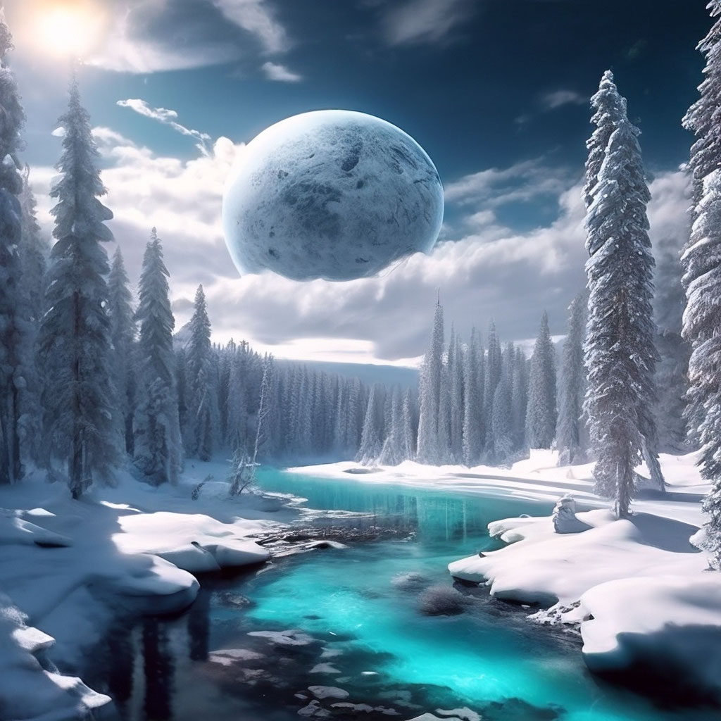 "alien landscape,Majestic snow-white viper-shaped clouds cover a snowy ...