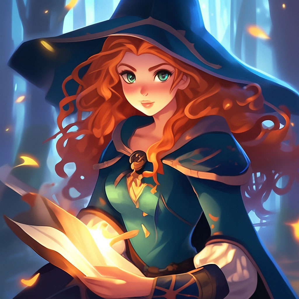 "Princess merida as a witch, dark fantasy, anime style" — image created ...