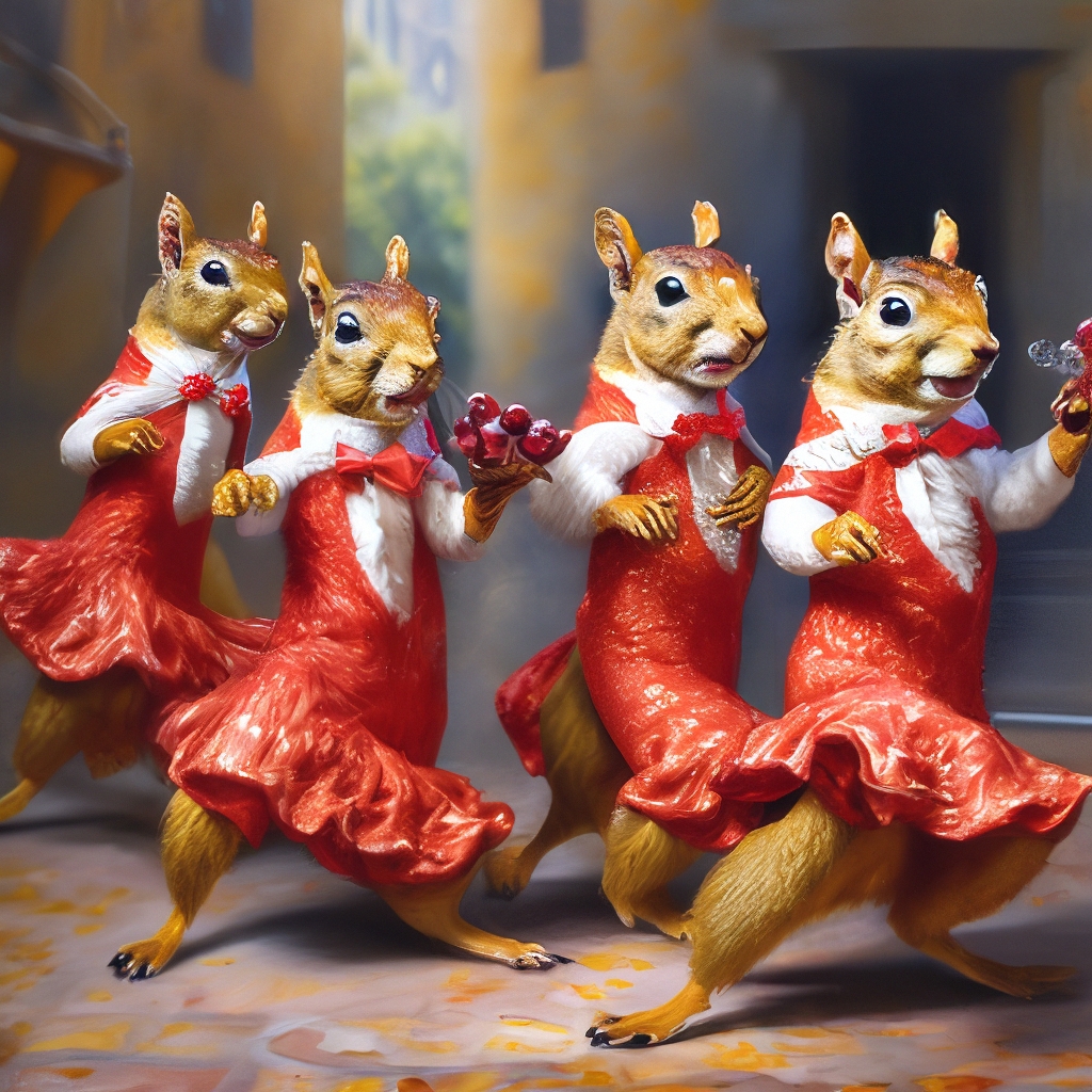 "Squirrels dance flamenco" — image created in Shedevrum