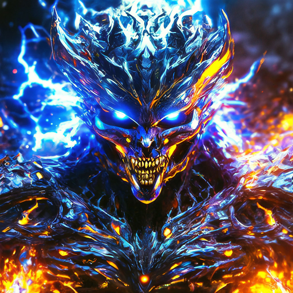 "Digital work of art, beautiful,hybrid terminator, consists of fractals ...