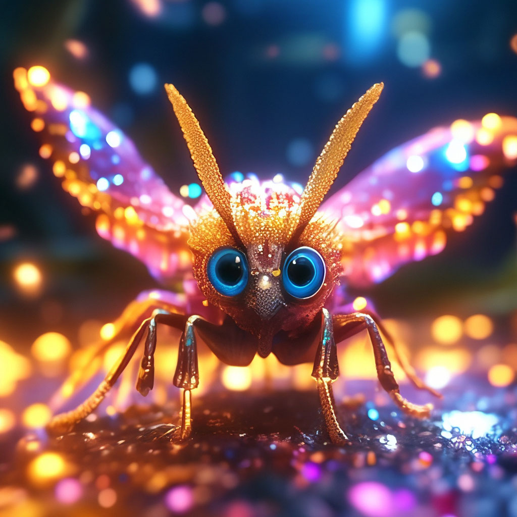 "A cute little moth. glitter. a look in front. disney big eyes ...