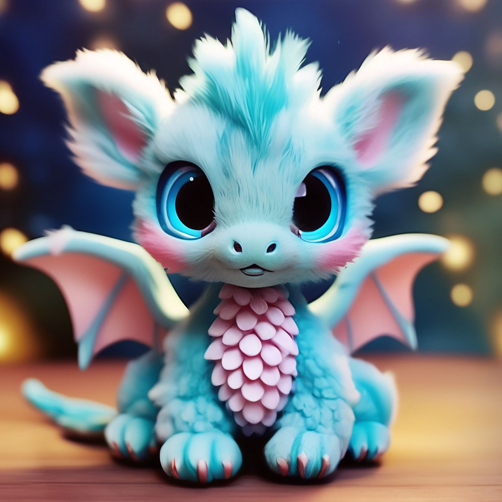 "Cute fluffy dragon with crystal eyes" — image created in Shedevrum