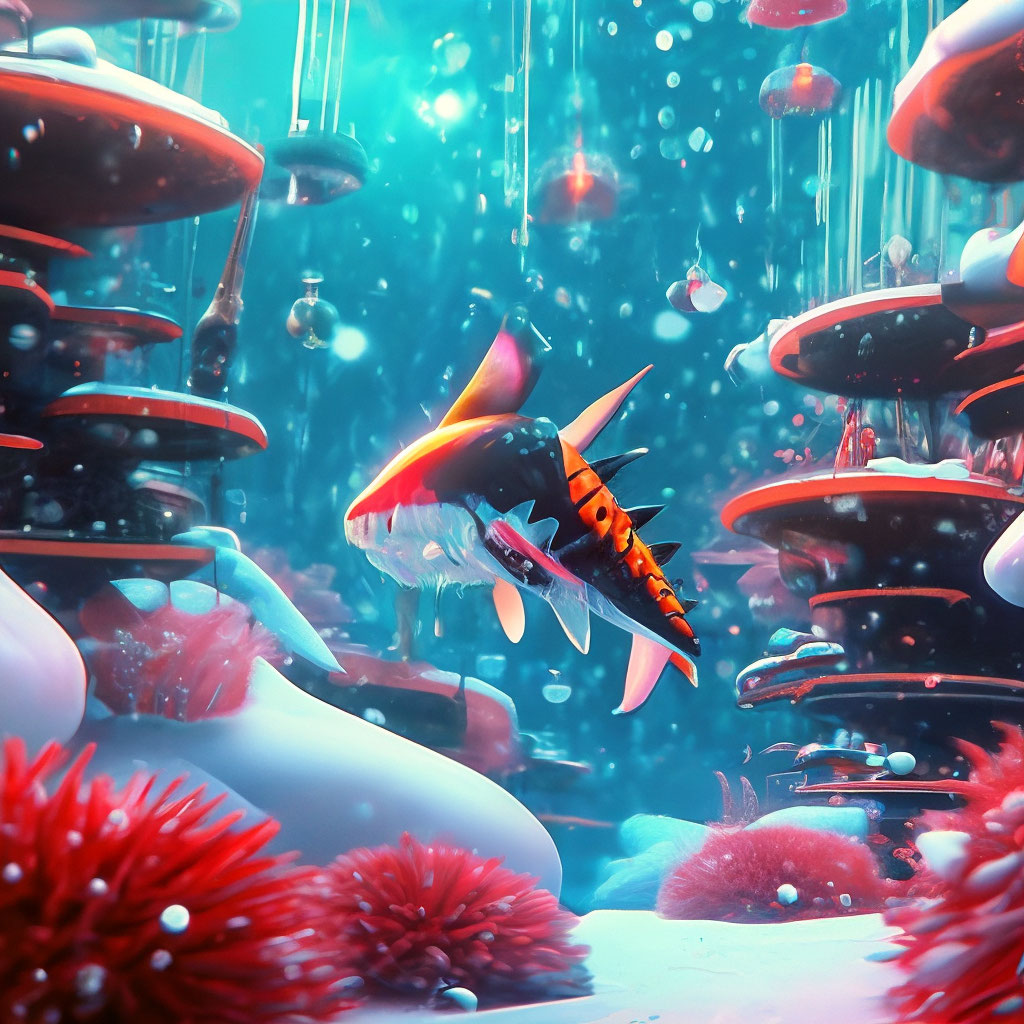 "Marine life, new year underwater, fluffy snow" — image created in ...