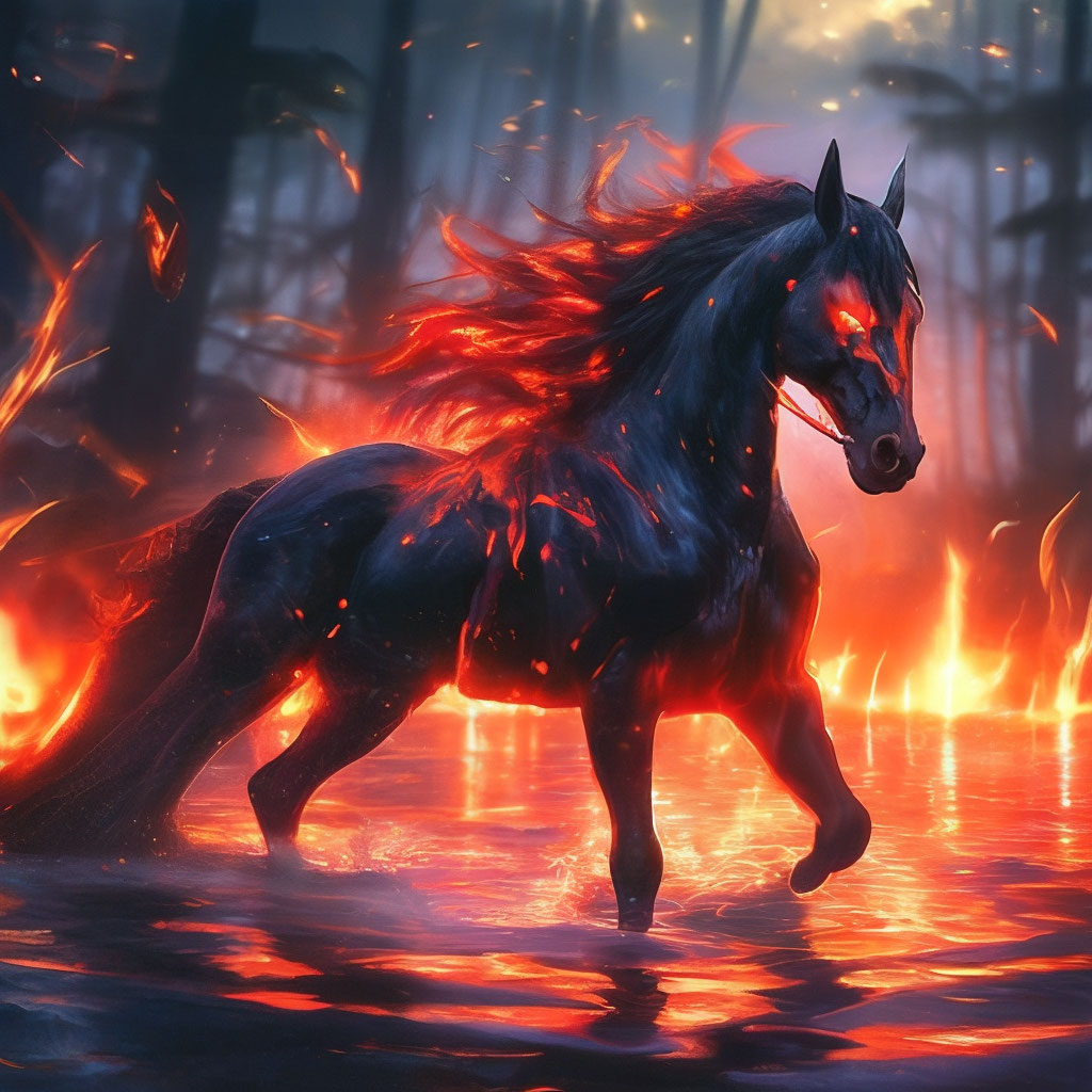 "🎁 for everyone Mystical magical demon kelpie horse woven of fire ...