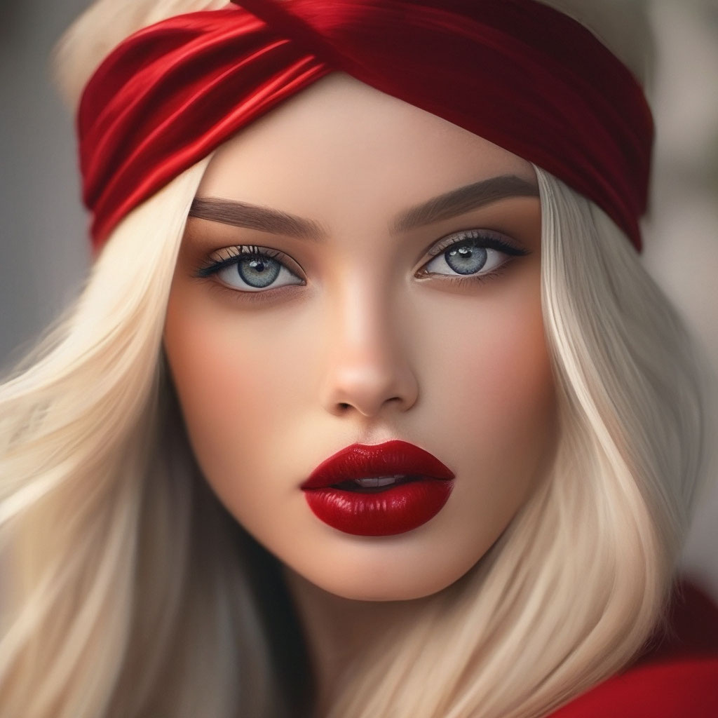 "Portrait of a girl. Beautiful makeup. Cherry cola lips Blonde hair ...