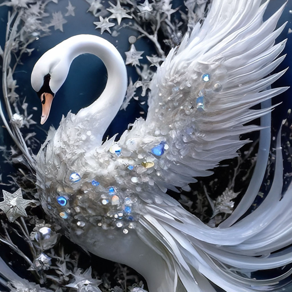 "Swans,anthropomorphic, delicate hoggog, epic, fabulous, beautiful ...