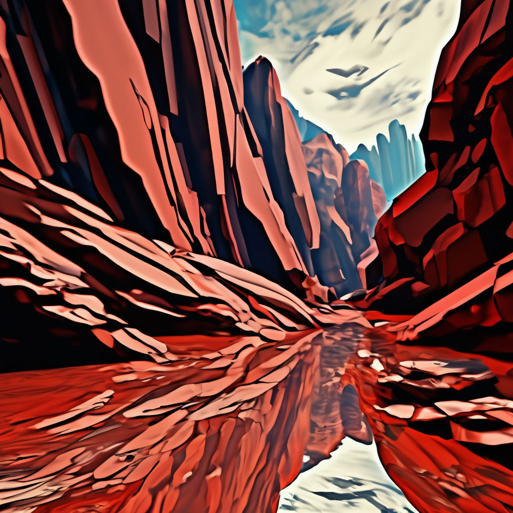"Red rock, night, png, cubism, digital art" — image created in Shedevrum