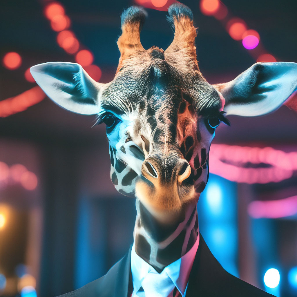 "Giraffe in tuxedo, aesthetically pleasing, beautiful, realistic, close ...