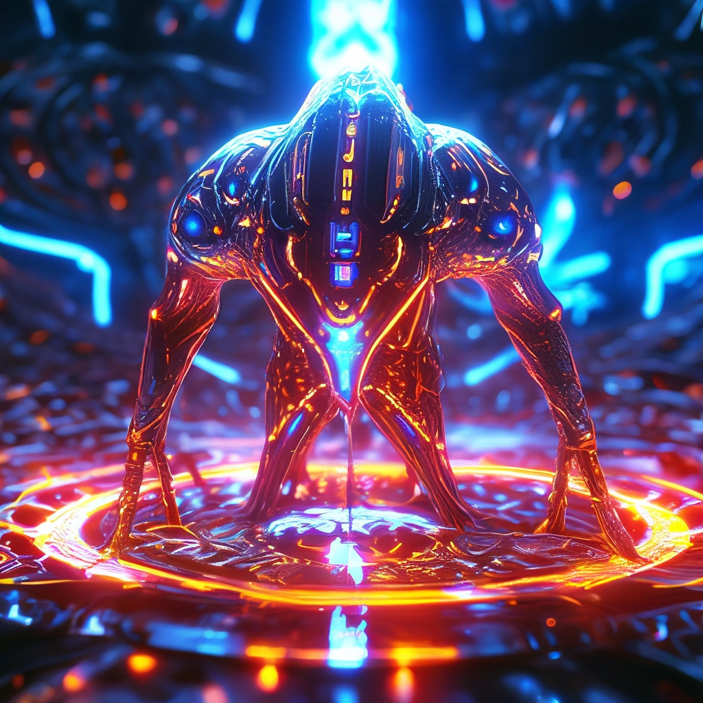 "Open alien mind, hyper cube creature, neon crop circles create fractal ...