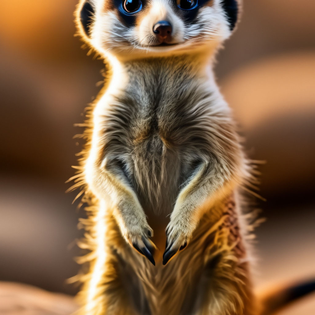 "A small fluffy meerkat, doing exercises in the morning. hyperrealism ...