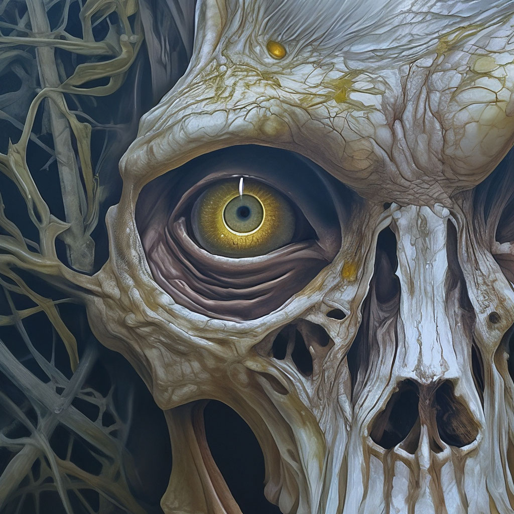 "Undead portrait, regular big eyes, engraving, color illustration ...