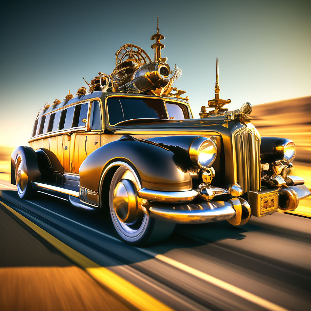 "Limousine steampunk, steampunk limousine Car, (motion blur:1.3 ...