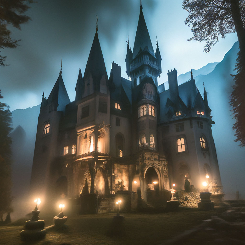 "Gloomy Gothic castle in Transylvania" — image created in Shedevrum